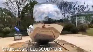 large forged metal stainless steel garden sculptures geometric spherical fountain