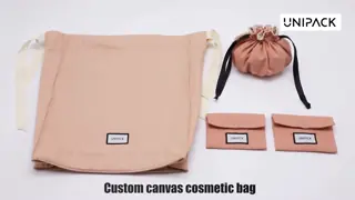 drawstring canvas cosmetic toiletry bag custom logo printed