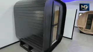 custom made cedar cube sauna room with computer control panel and electric stove heating for outdoor